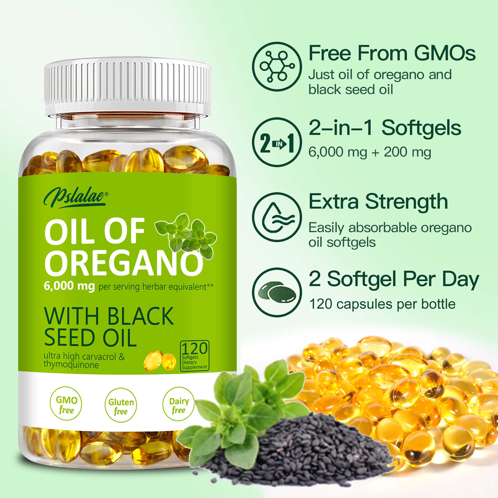 Oil of Oregano Capsules, Balanced Oil of Oregano with Black Seed Oil ...