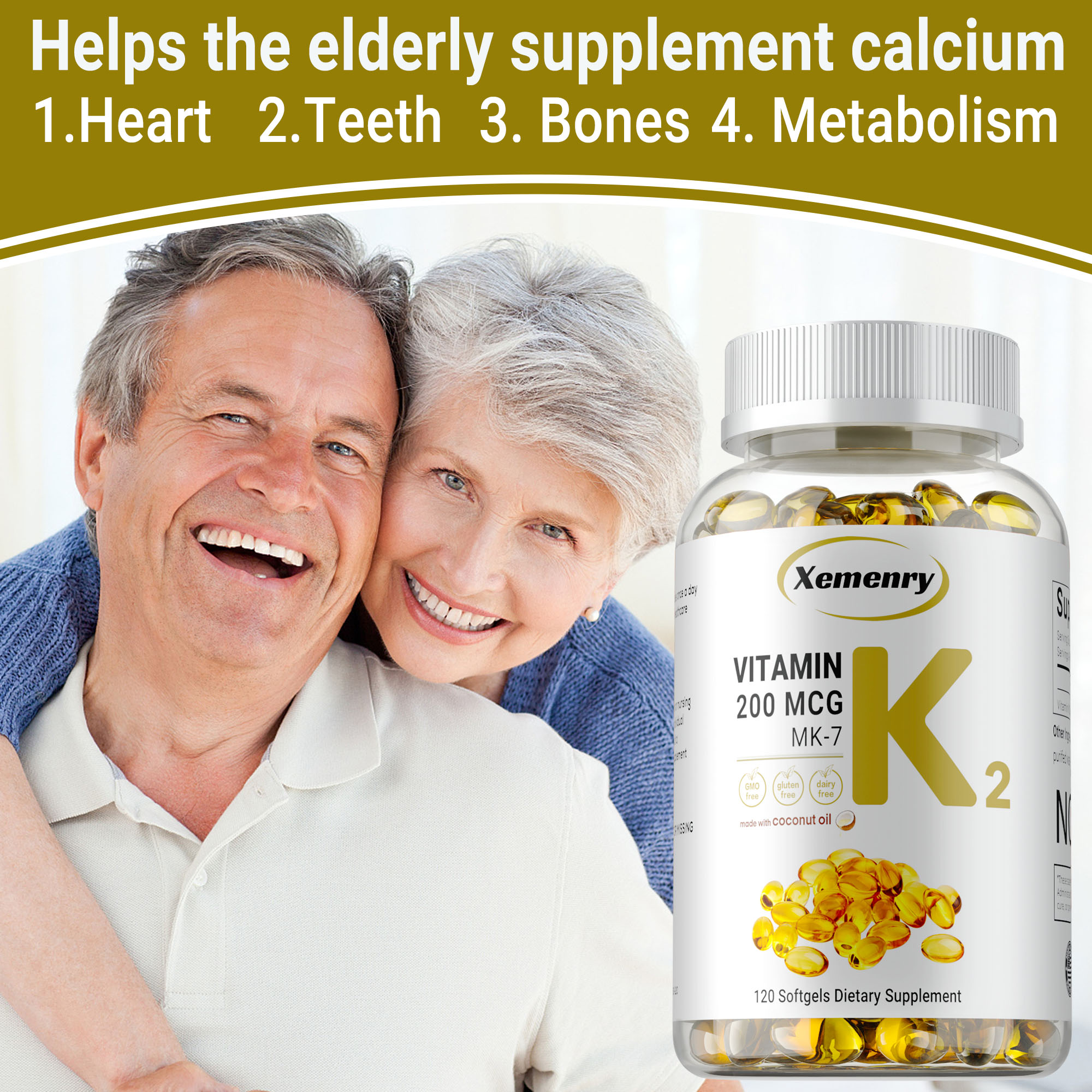 Vitamin K2 MK-7 Supplement, 200 mcg Per Serving, 120 Coconut Oil ...