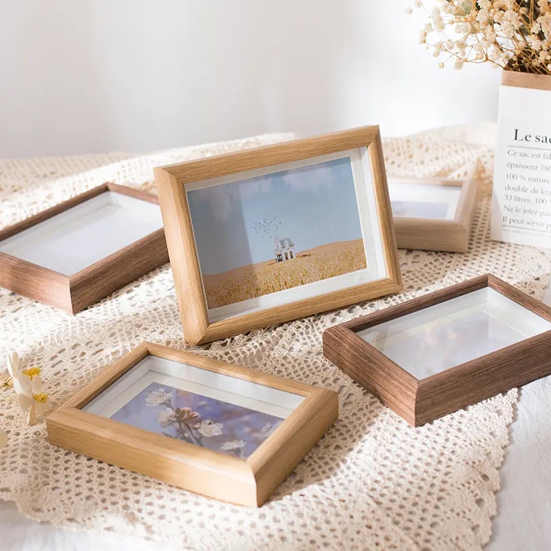 3D Hollow Photo Frame Wooden Platform 6-inch/A4 Wall Hanging Solid Wood ...