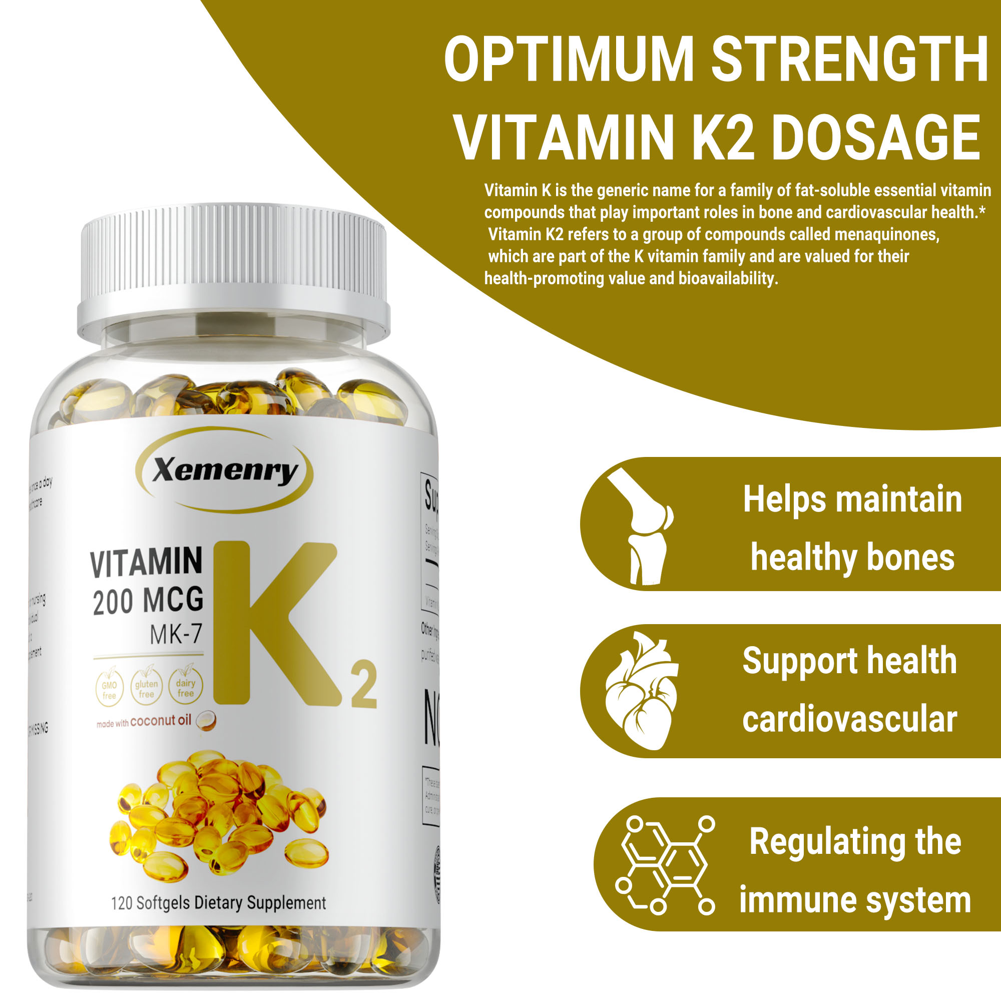 Micro-ingredient Vitamin K2 MK-7 Supplement, 200 mcg Per Serving, 120 ...