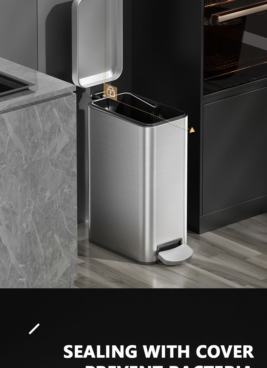 18L Stainless Steel Step Trash Can Kitchen Home Office Foot Pedal ...