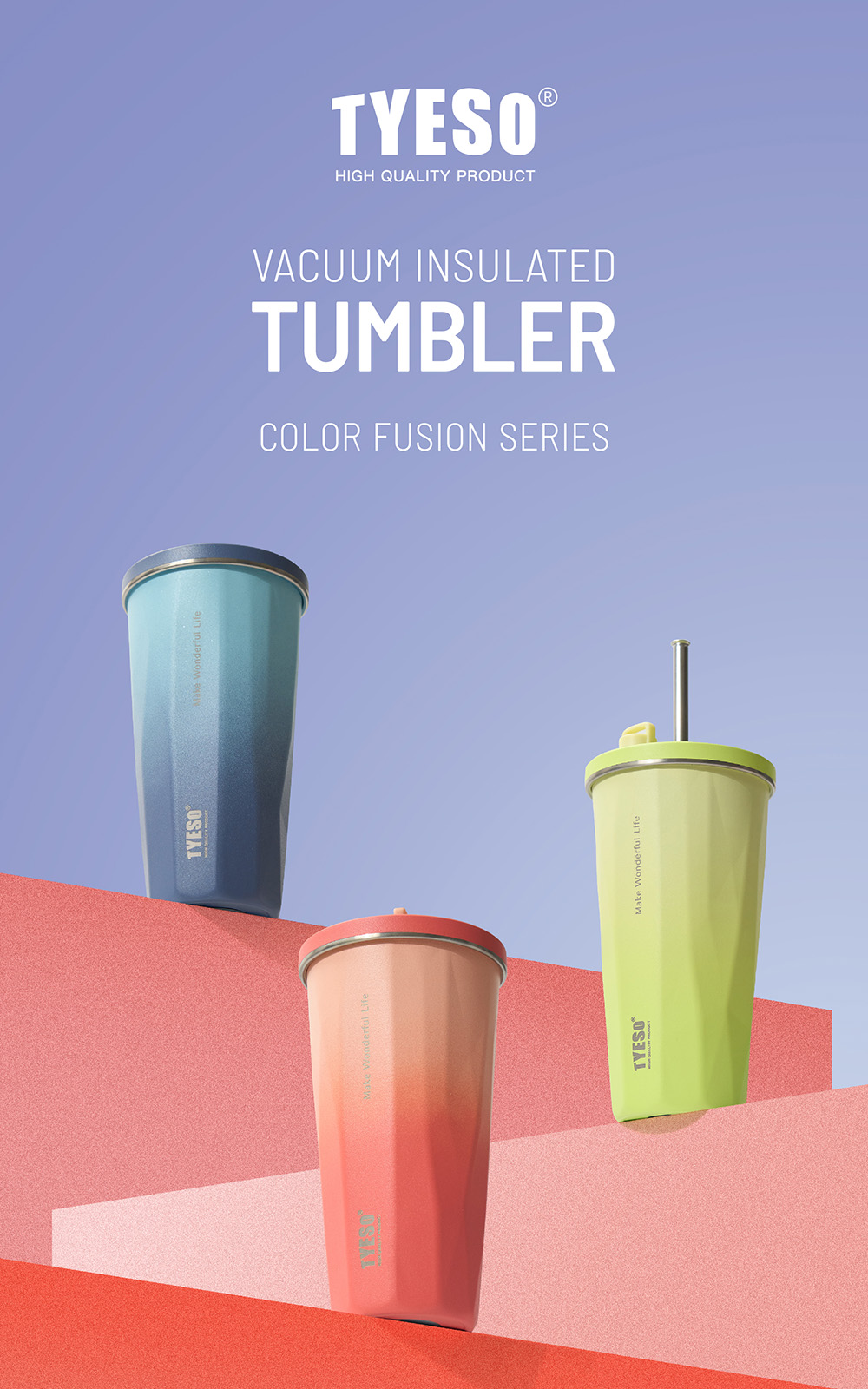 TYESO Vacuum Insulated Tumbler 600ml/20oz Keep Cold And Hot With Straw/Handle | Shopee Malaysia