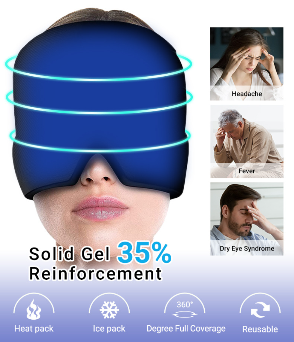 Dual layer Migraine Relief Cap Gel Soothing Headache Hat Ice Pack Mask ...