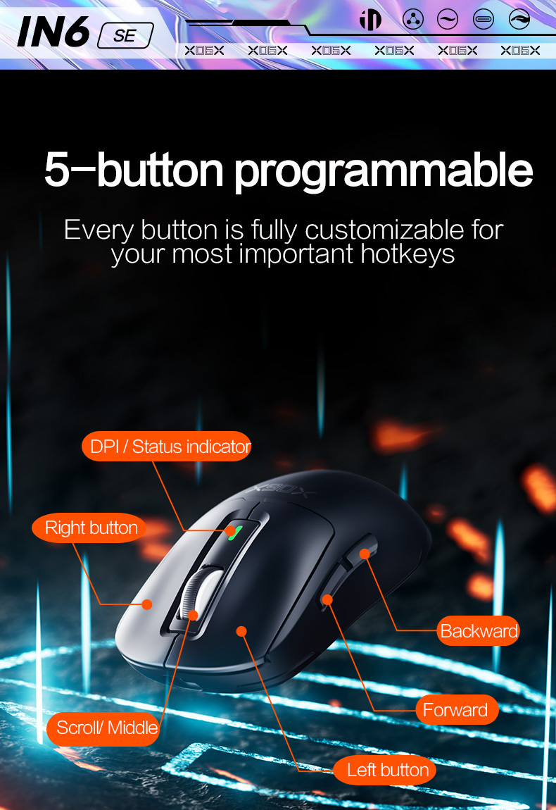 inphic IN6SE Gaming Mouse Wireless Tri-mode 12000dpi 5-Button ...