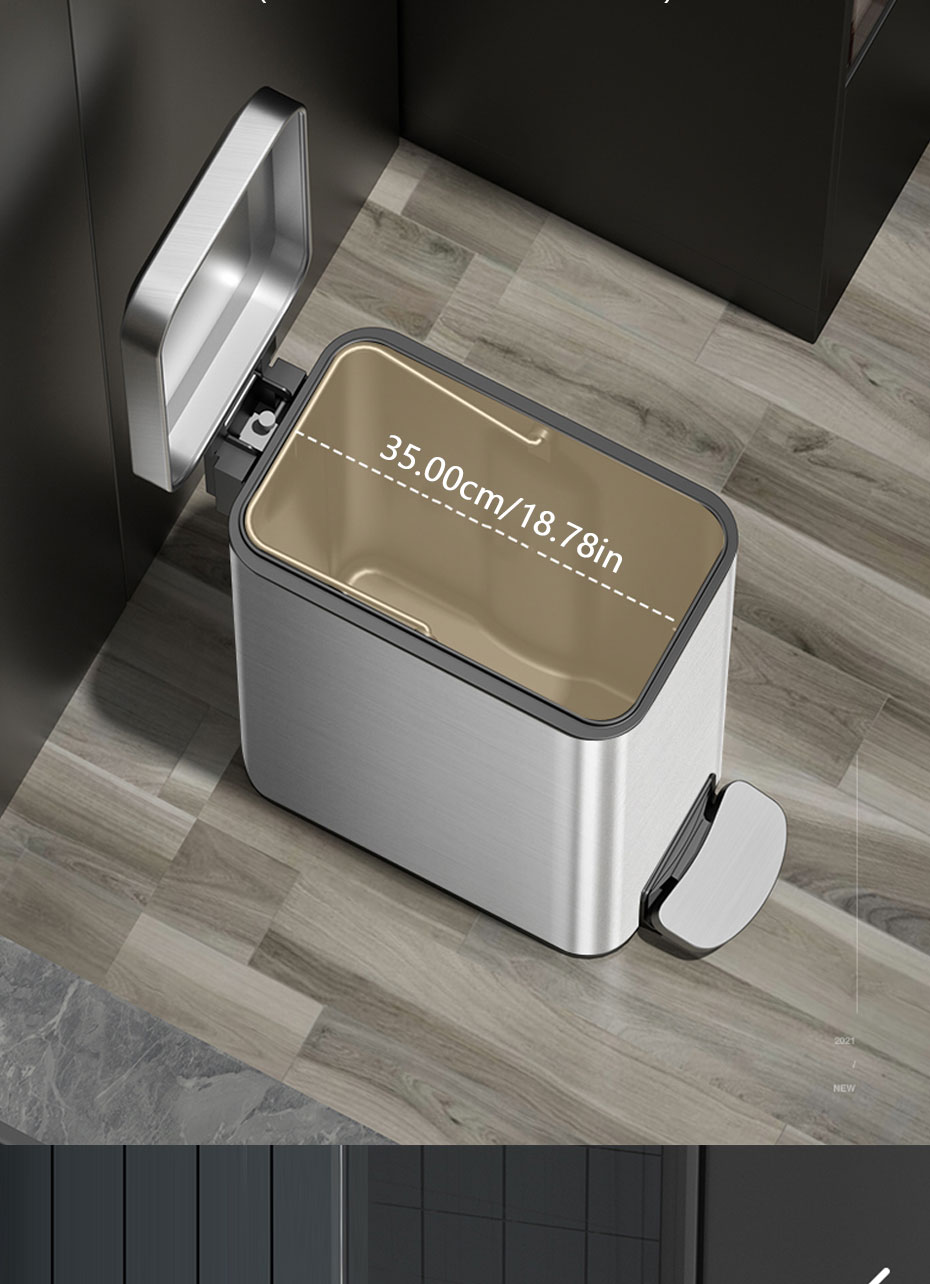 18L Stainless Steel Dustbin Office Room Trash Bin Step Foot Pedal Tong ...