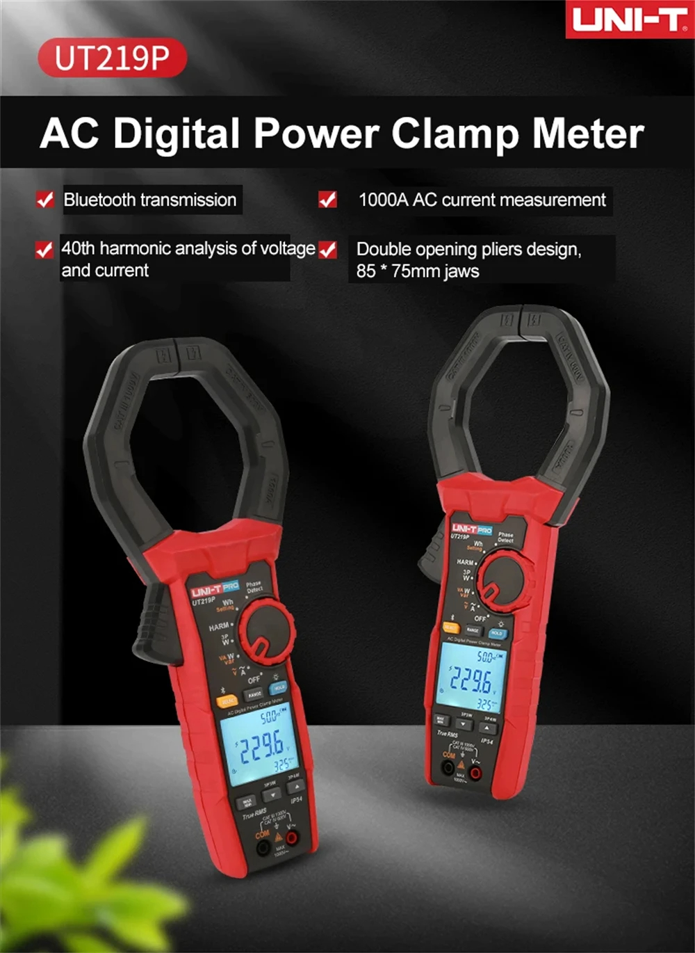 UNI-T UT219P Harmonic Power Clamp Meter 3 Phase Professional Active ...