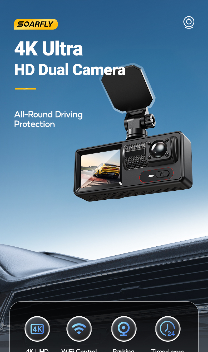 SOARFLY Car Recorder WIFI Night Vision 4K Ultra Dual-Channel Dashcam ...