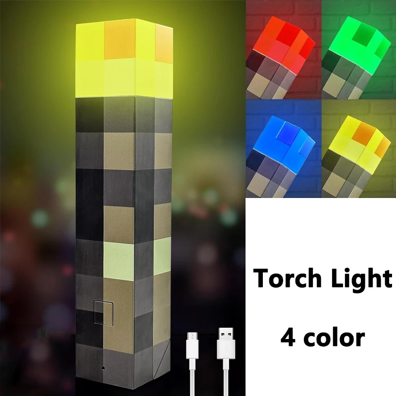 MC Game Minecraft Torch Lamp 4Colors LED Atmosphere Night Light Bedroom ...