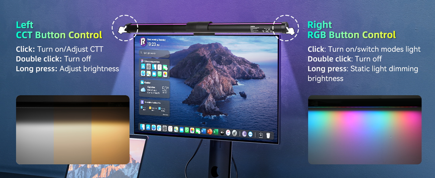 5 Colors Dimmable Monitor Light Bar RGB Lampu Monitor Curved Led Desk ...