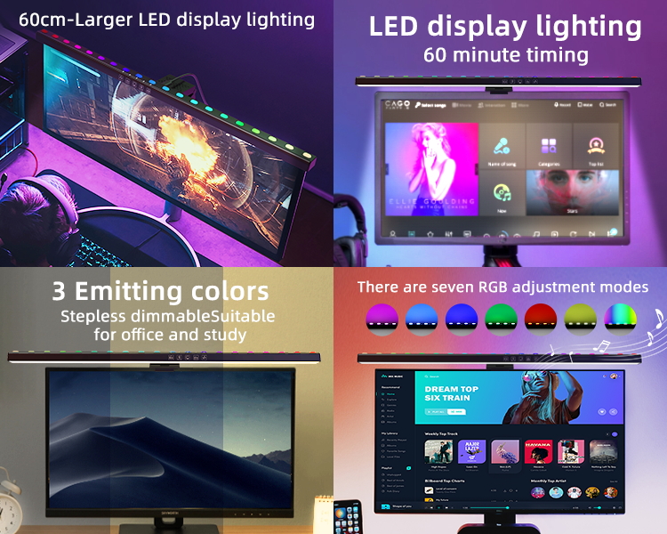 5 Colors Dimmable Monitor Light Bar RGB Lampu Monitor Curved Led Desk ...