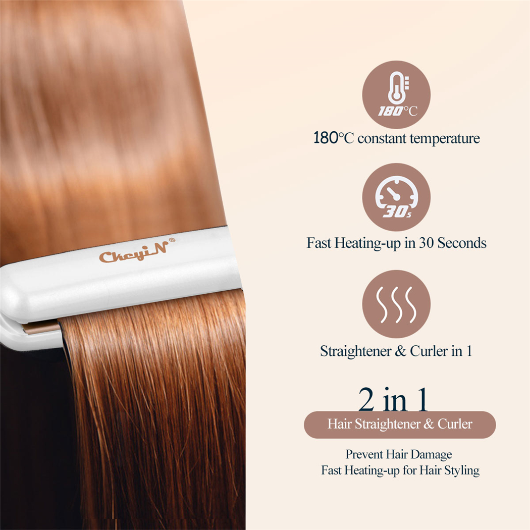 CkeyiN 2 in 1 Hair Iron Straightener Portable Mini Hair Curler Constant ...