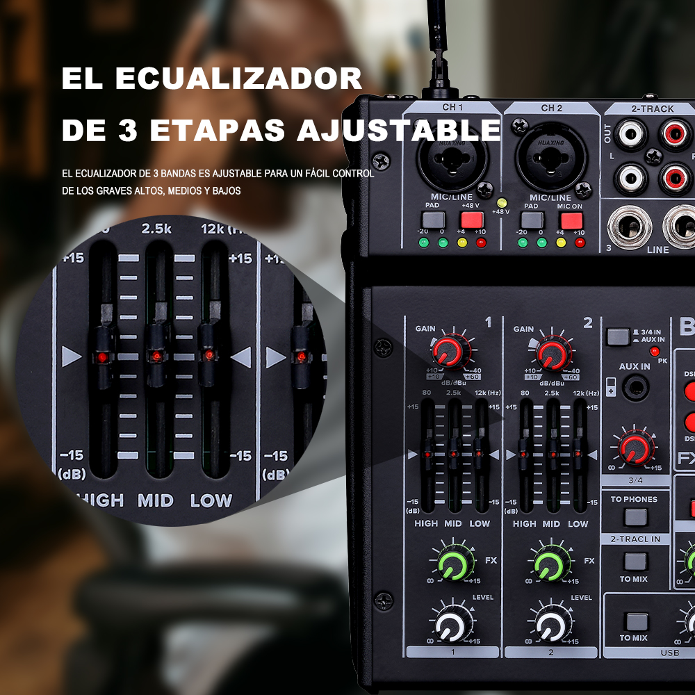 BOMGE 04E Audio Mixer, 4 Channel Mixer with Dual UHF Wireless ...
