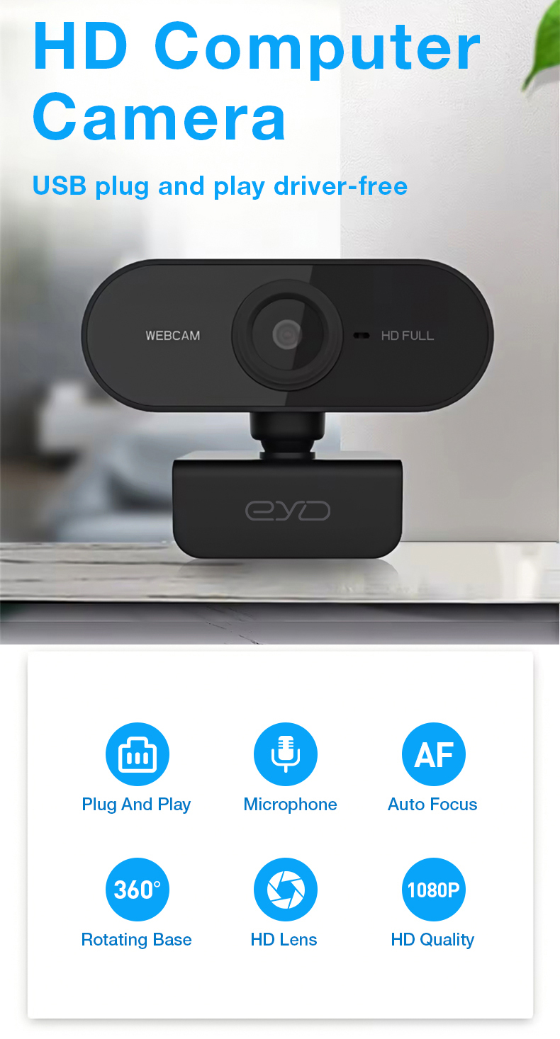 EYD Webcam 1080p Live Streaming Camera with Microphone 360 Degree ...