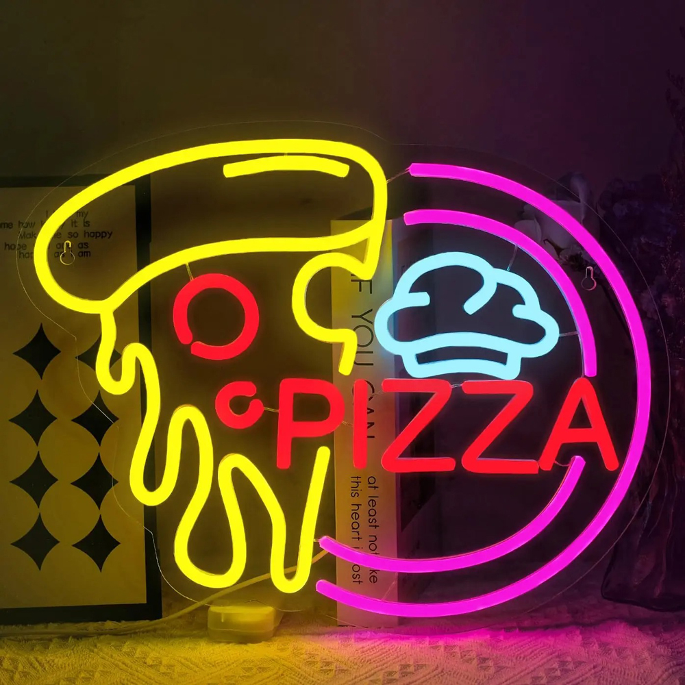 LED Pizza Shaped Neon Sign Wall Decor Pizzaria Kitchen Restaurant Party ...