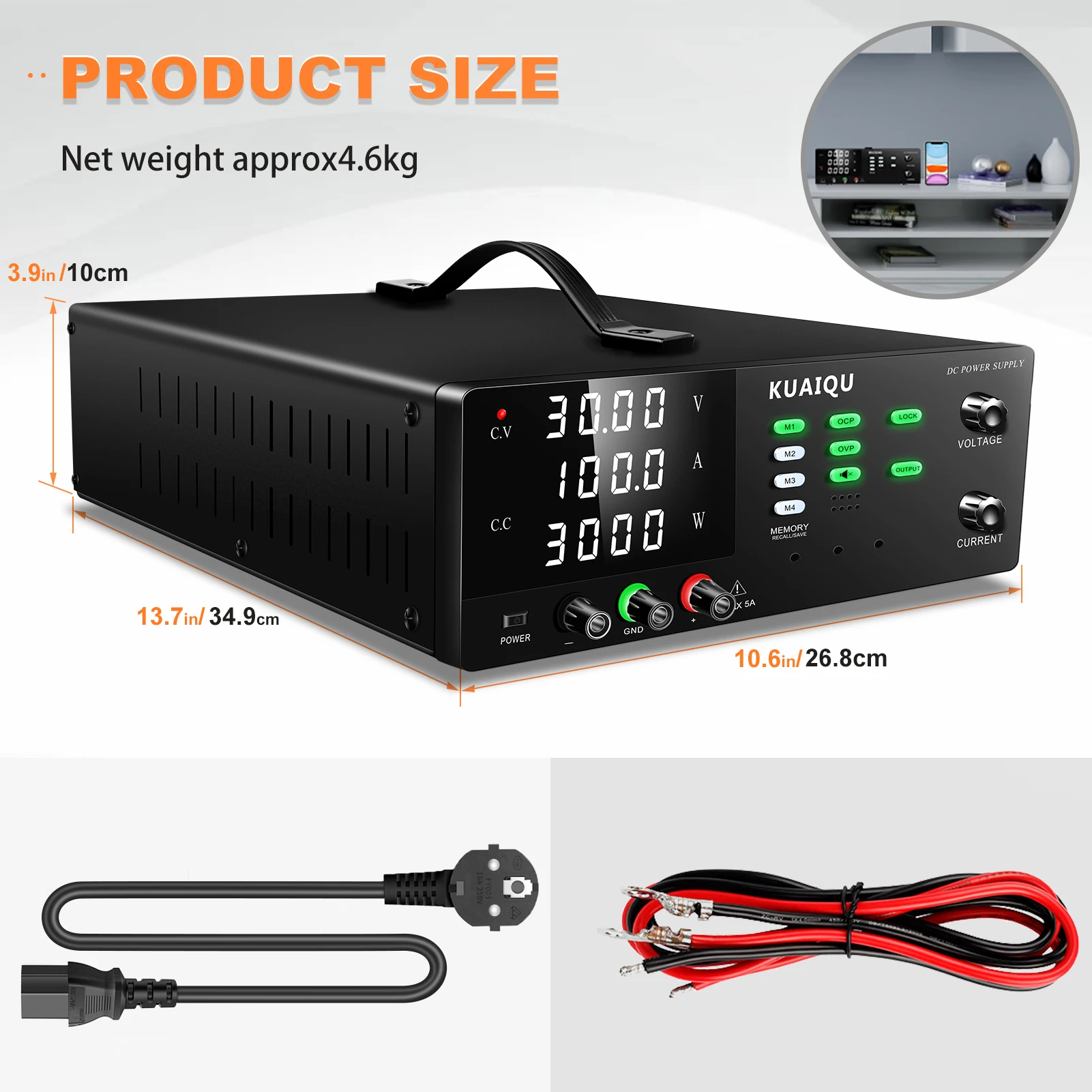 KUAIQU 3000W High Power DC Bench Power Supply Adjustable 150V 200V 300V ...