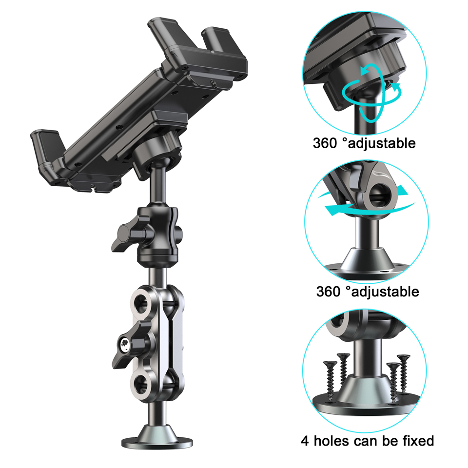 Aluminum Heavy Duty Drill Base Tablet Holder Car Mount Dashboard, 360 ...