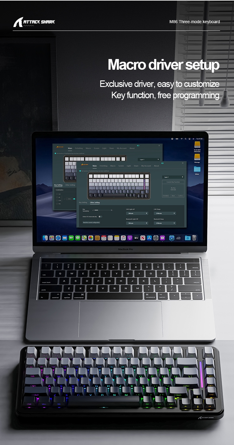 Attack Shark M86 Wireless Mechanical Keyboard 75% Hot swappable RGB GASKET Custom Gaming ...