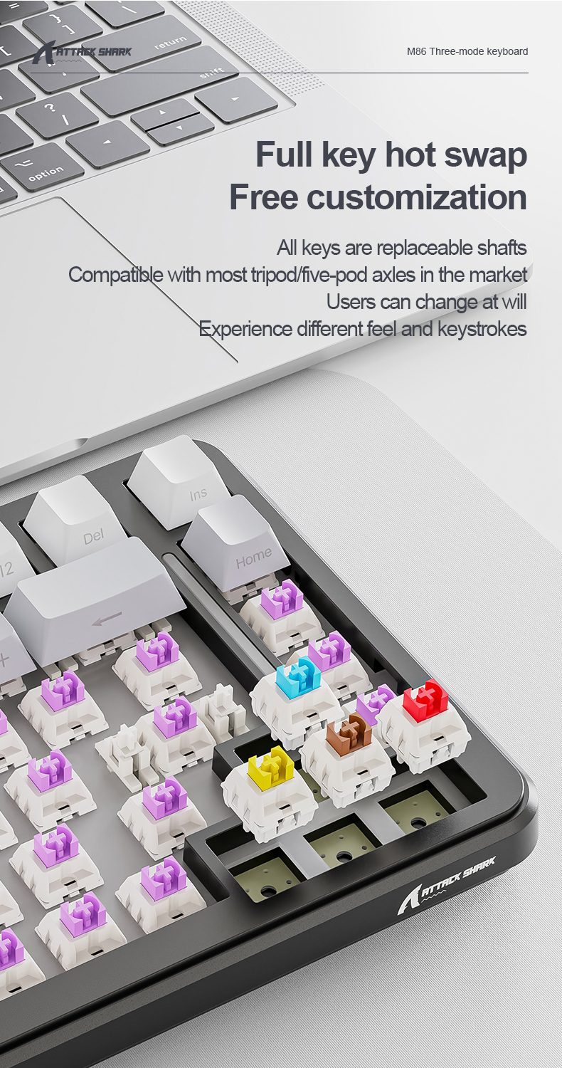 Attack Shark M86 Wireless Mechanical Keyboard 75% Hot swappable RGB GASKET Custom Gaming ...