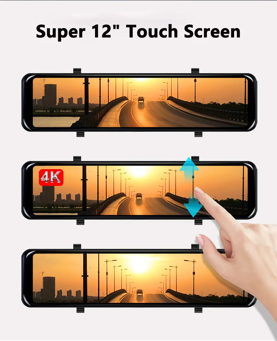 EKLEVA 12 Inch 4K + 2K Car Dvr WIFI Mirror Dash Cam Dual Lens Dashcam Drive Stream RearView ...