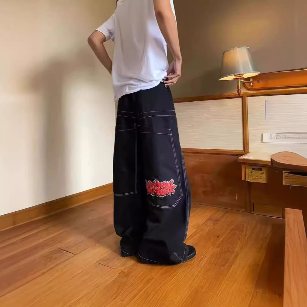 European American High Street JNCO Pattern Embroidered Jeans hiphop Hip ...