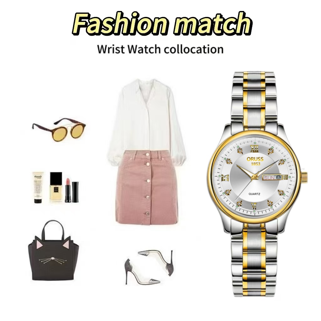 ORUSS Original Women Luxury Stainless Steel Luminous Dual Calendar ...