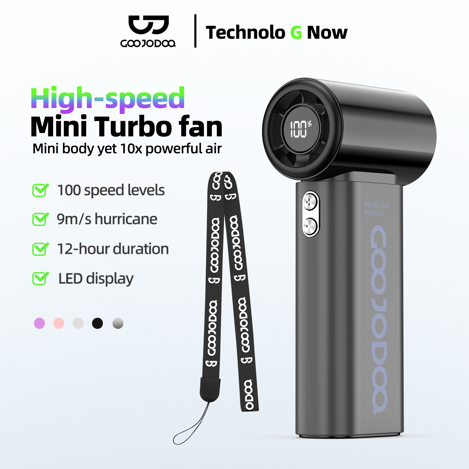 GOOJODOQ Mini Fan 4000mAh High Speed Fan Boost Wind Rechargeable ...
