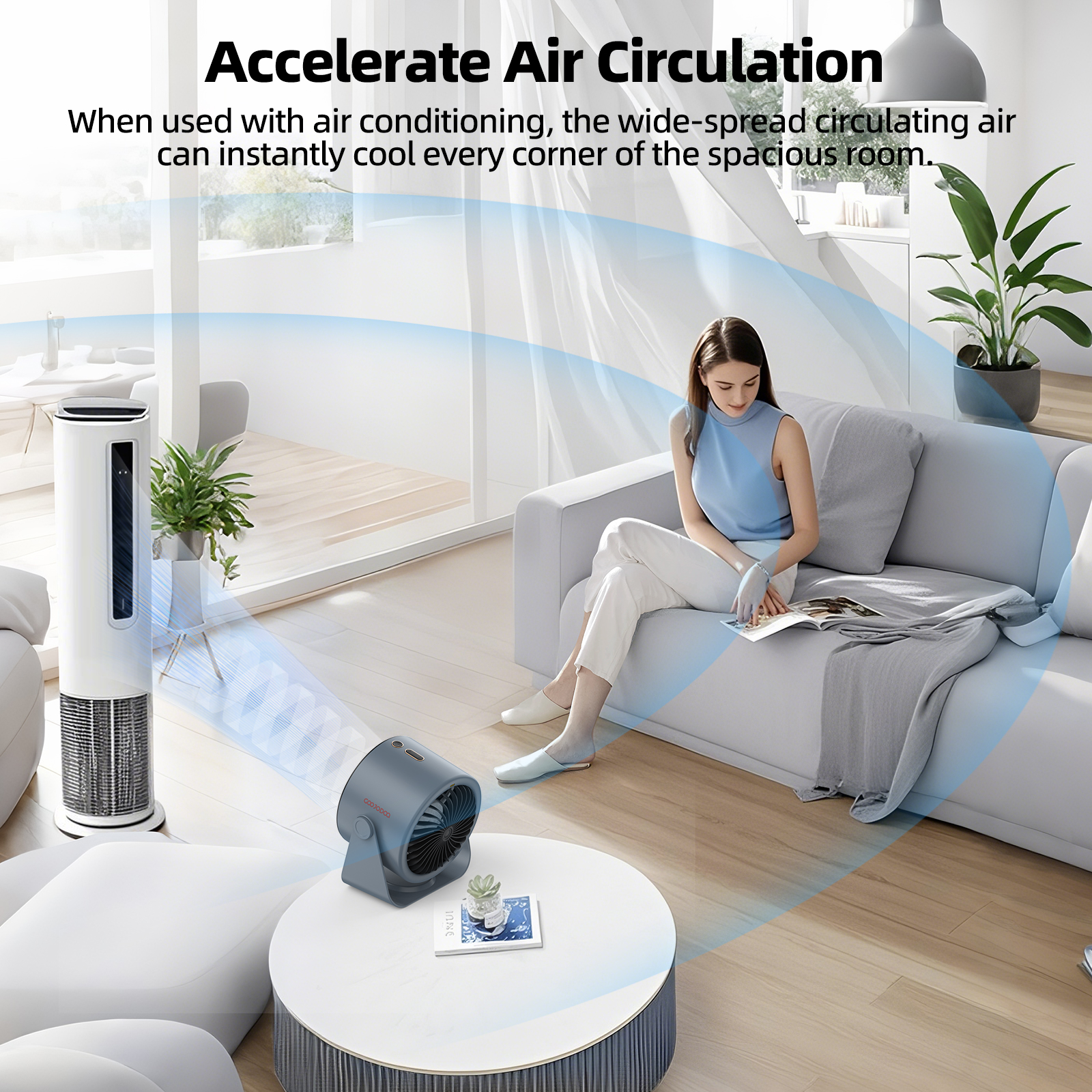GOOJODOQ 2 in 1 Desktop High-speed Fan 100-speed Wind Adjustable Fan ...
