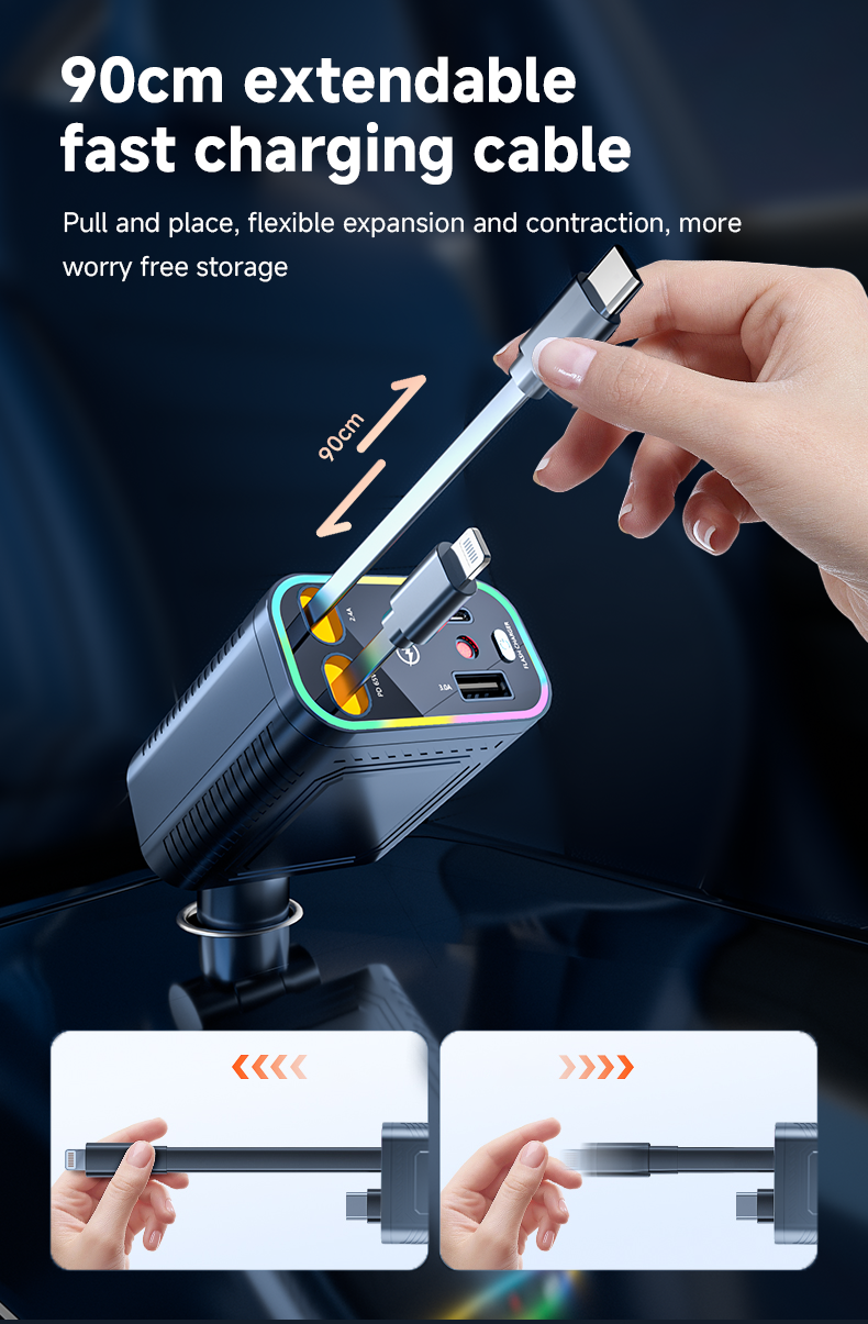 【MY STOCK】Retractable 4-in-1 Fast Car Charger with Starlight Ceiling ...
