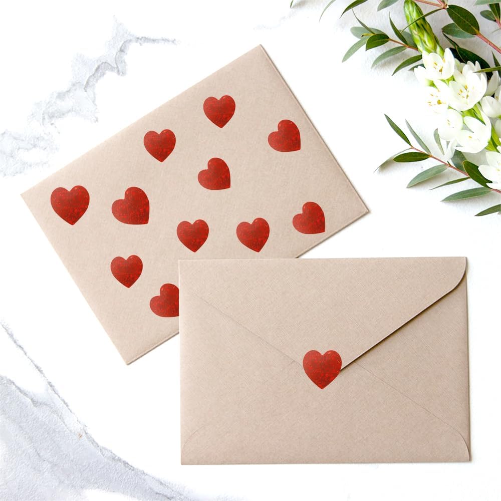 500pcs 1" Red Heart Stickers Roll - Self-Adhesive Love Decorative ...