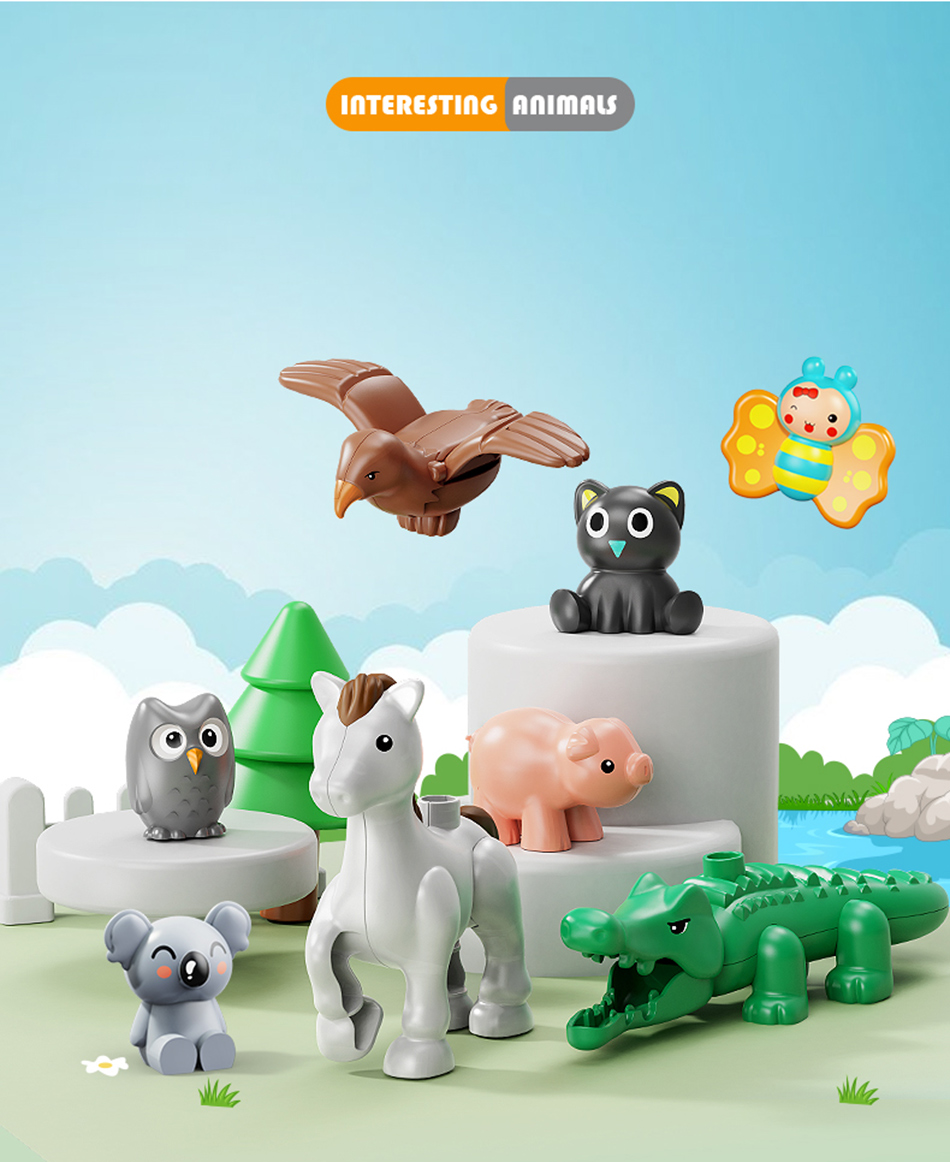 26pcs/set Big Size Figure Animals Block Farm Series Big Building Blocks ...