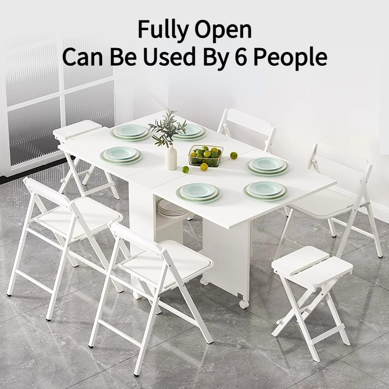【ACC】Foldable Dining Table Movable Table With Wheels Multifunctional ...