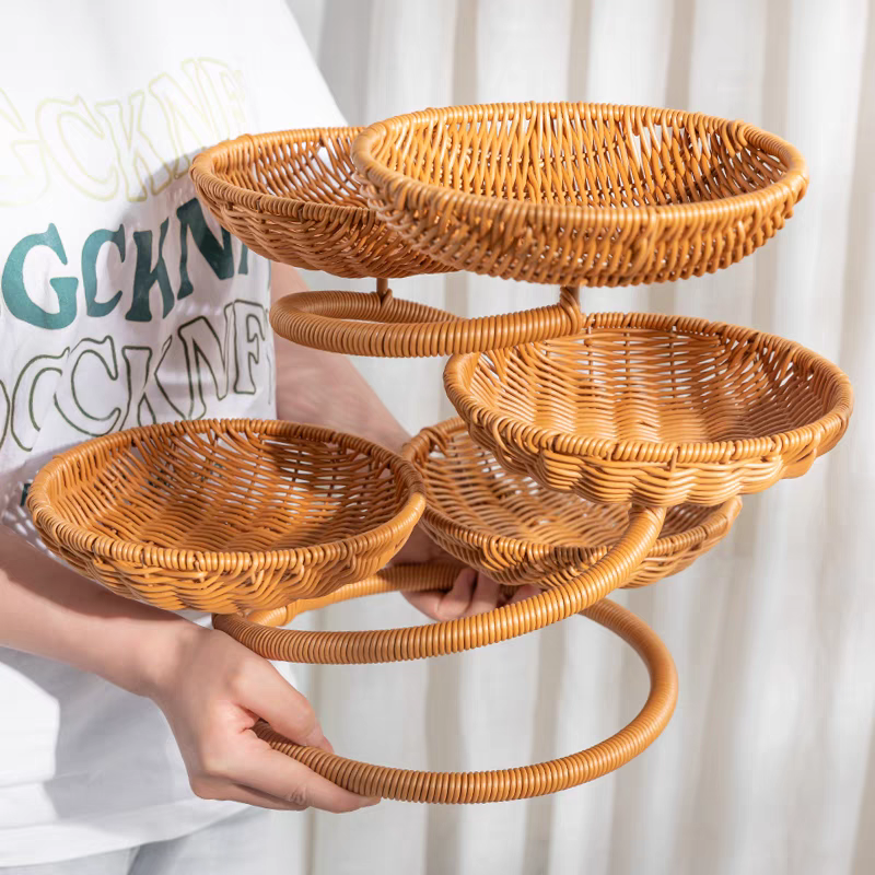 Multi-Layer Storage Tray Hand-Woven Rattan Storage Rack Snack Fruit ...