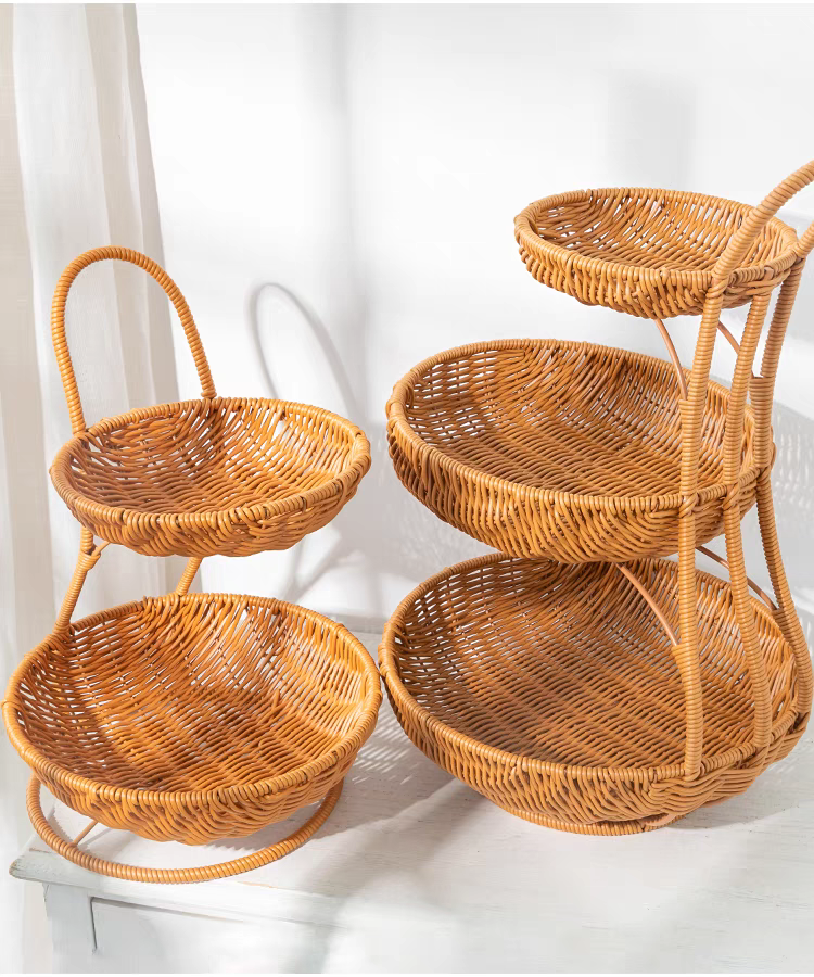 Multi-Layer Storage Tray Hand-Woven Rattan Storage Rack Snack Fruit ...
