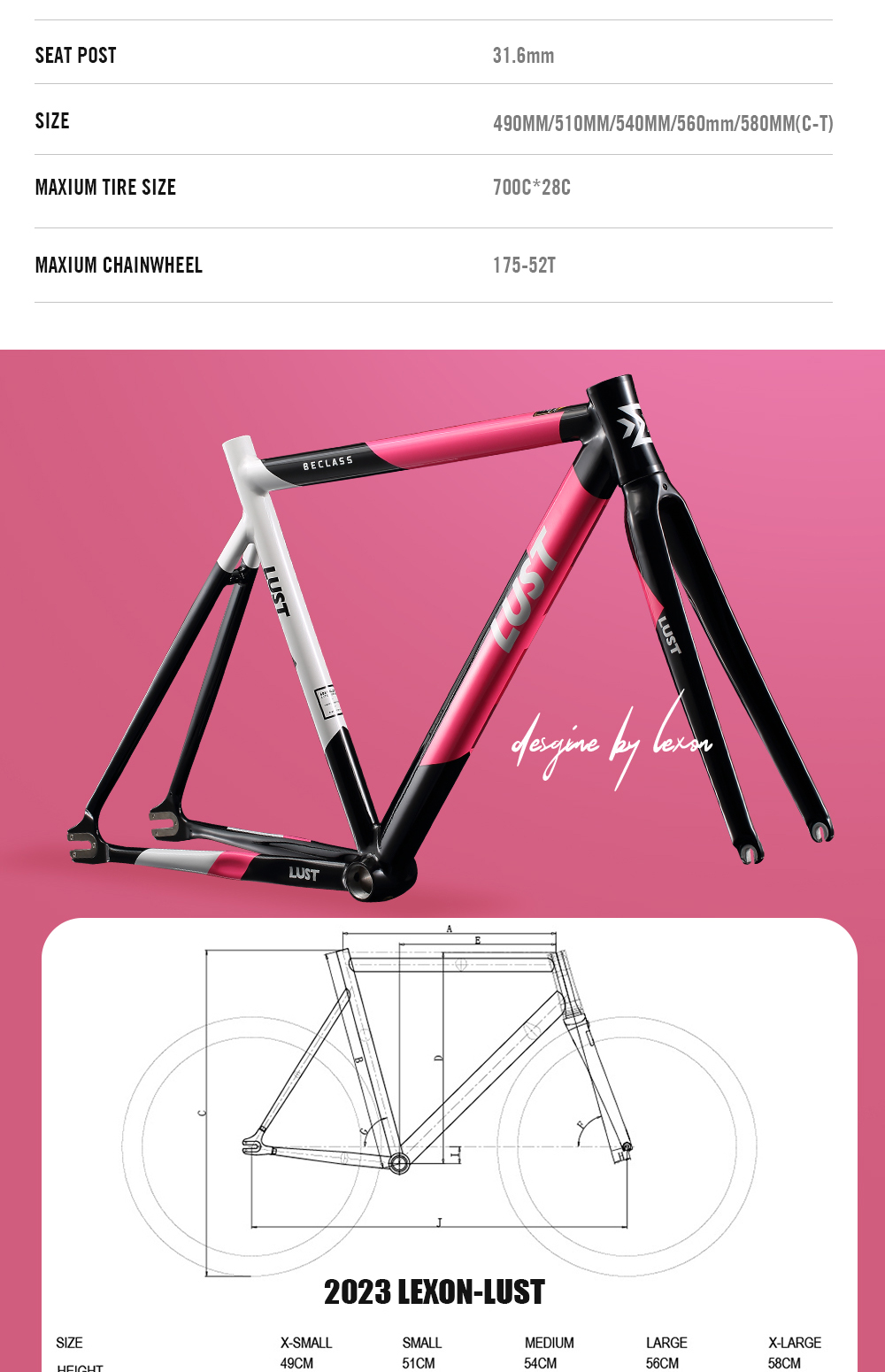 2025 LEXON FIXED GEAR FRAME SET AL6066 EXTRA LIGHT TRACK FRAME SET ...