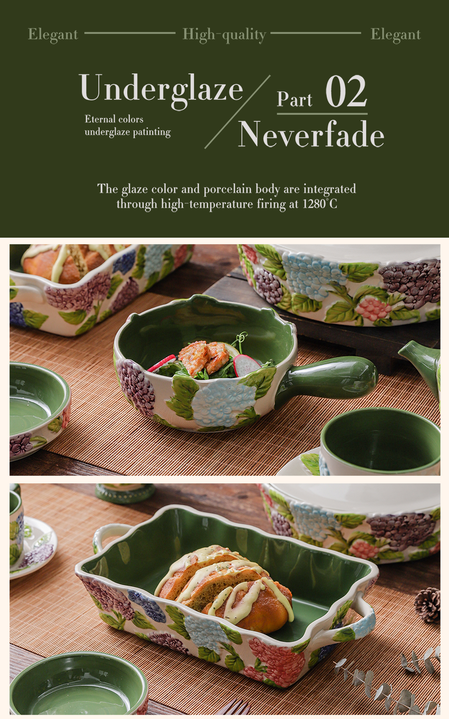 "Underglaze ceramic dinnerware set/Piring keramik,kraf relief,corak ...