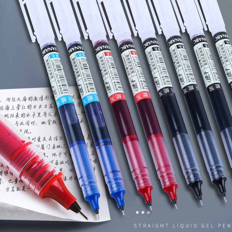 10 Straight Liquid Gel Pens (Black/Blue/Red) - 0.5mm Quick Dry for ...