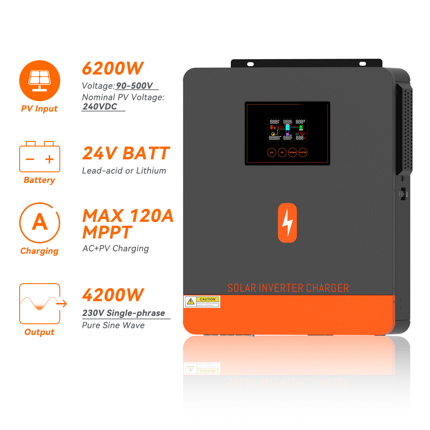 PowMr MPPT 4.2KW Off-Grid/On-Grid Solar Hybrid Inverter 230Vac Pure ...