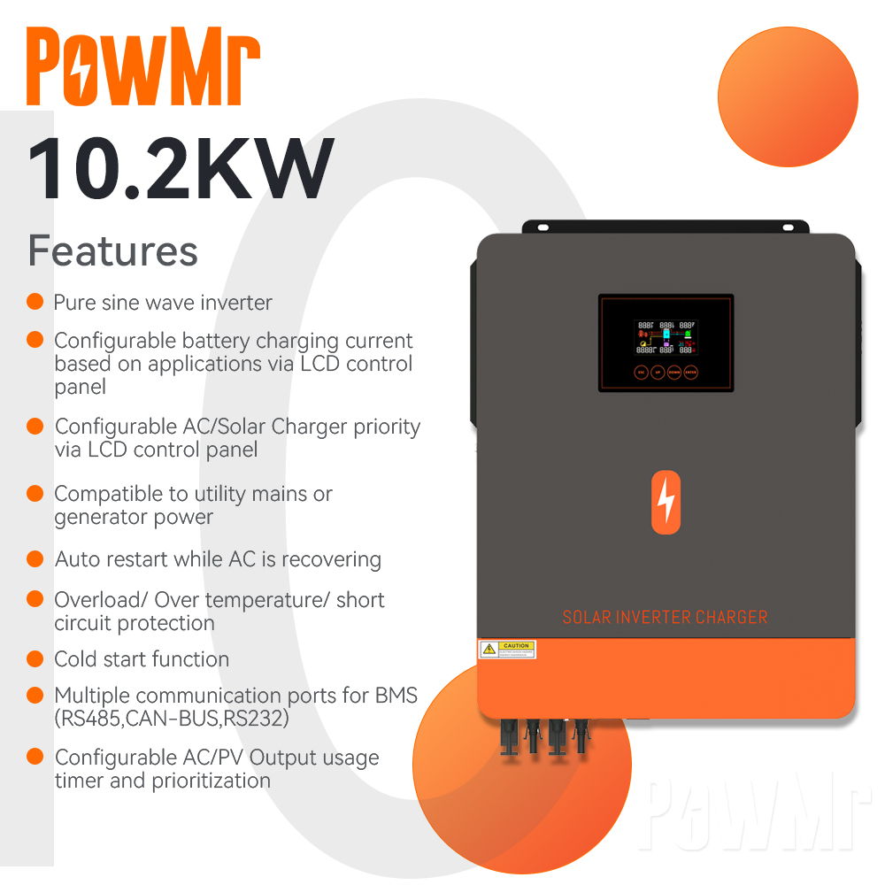 【Local Delivery】PowMr MPPT 10.2KW Off-Grid/On-Grid Solar Hybrid Inverter 230VAC PV Max Input 90 ...