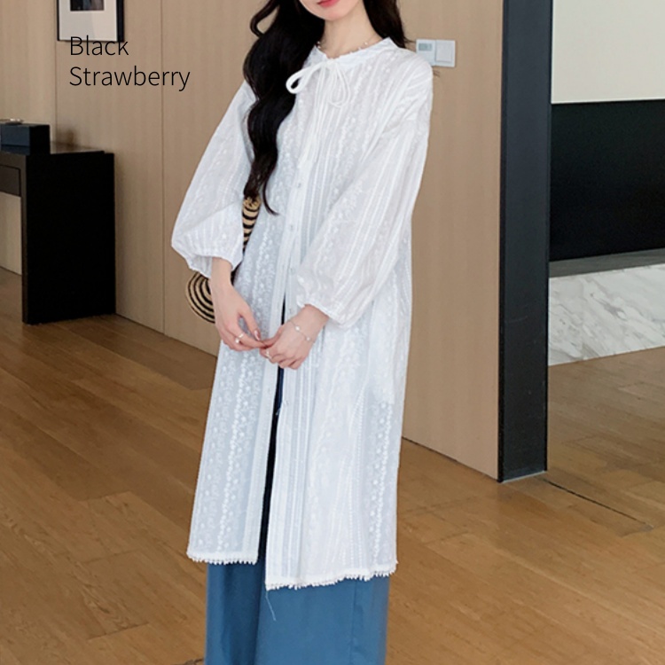 Black Strawberry Mid-Length Long-Sleeved Shirt Summer Sunscreen Tops ...