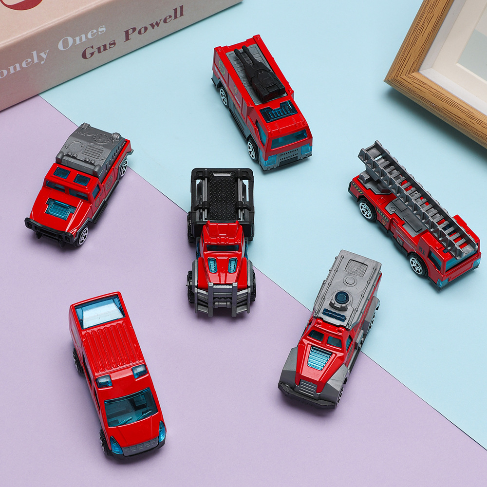 6pcs/set Diecast Alloy Plastic Fire Rescue Truck Vehicle, Alloy Metal ...