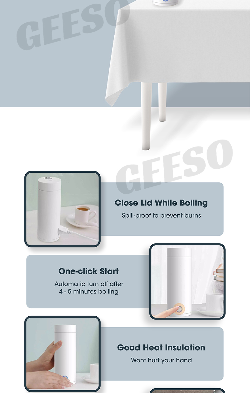 GEESO 400ML Portable Electric Kettle Stainless Steel Water Boiler ...