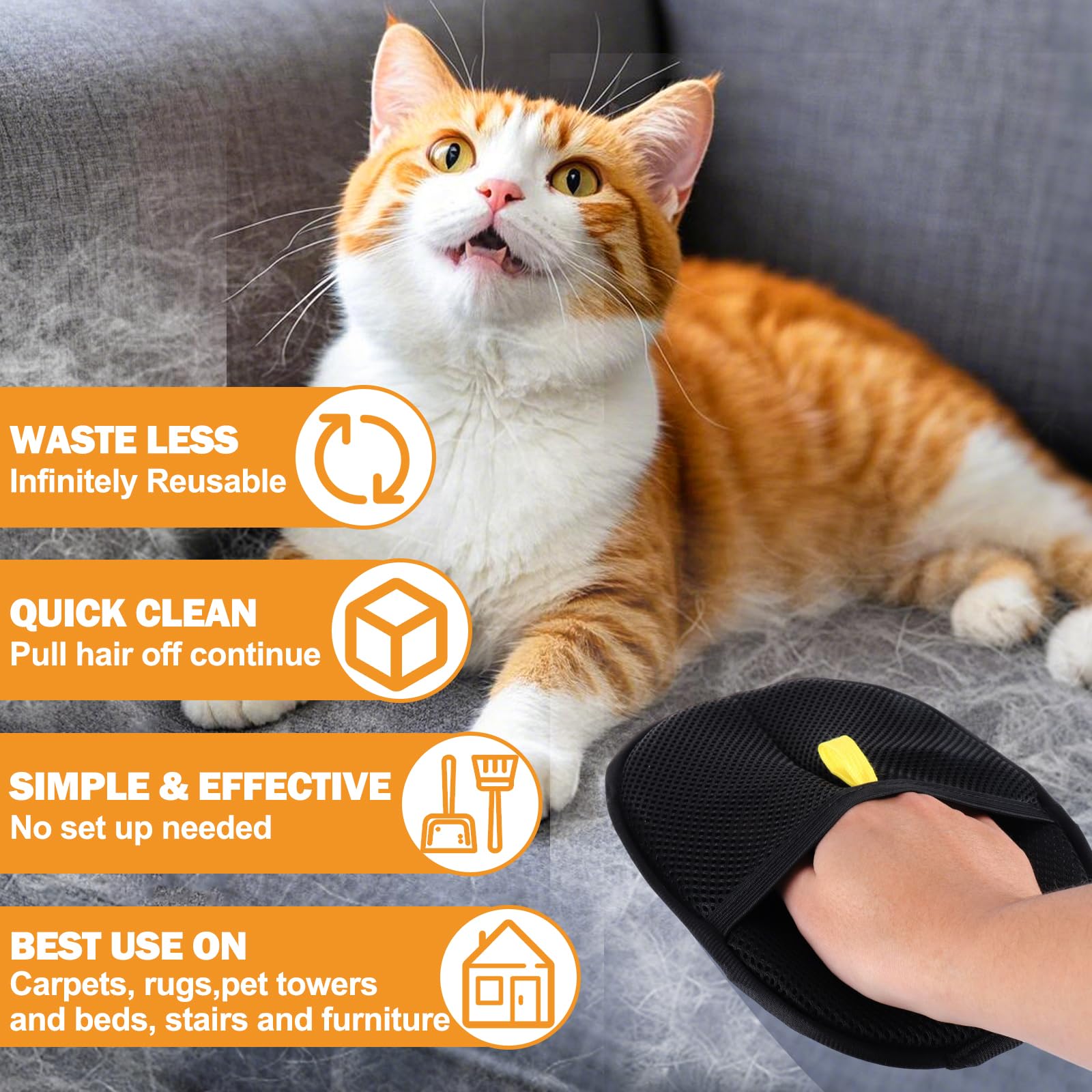 FurFree Pet Hair Removal Gloves, Dual-Way Static Brush, Dog & Cat Fur ...