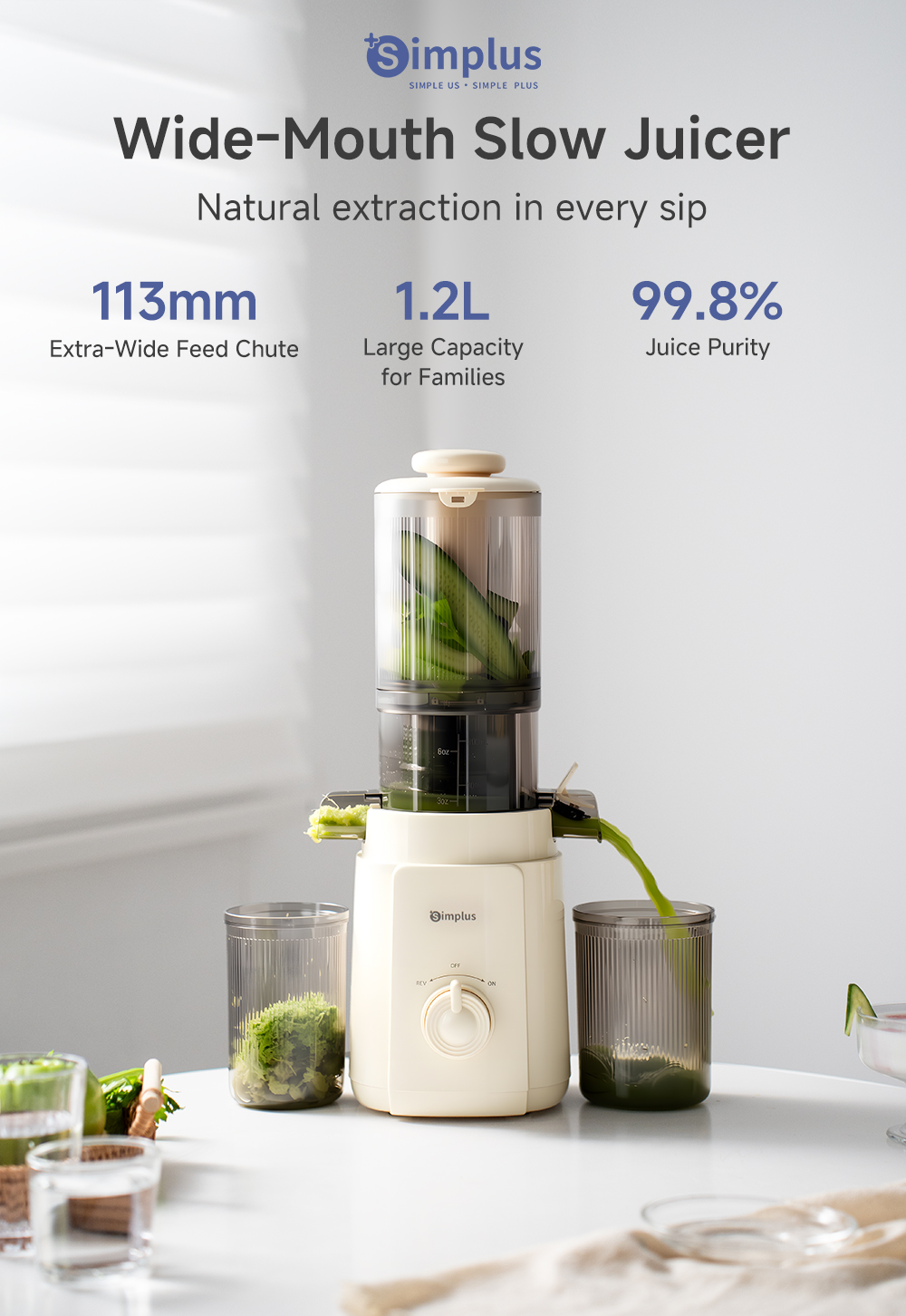 Simplus Cold Press Juicer Slow Juicer丨1.2L Large Capacity丨Upgrated 113mm Wide Feeding Chute丨 ...