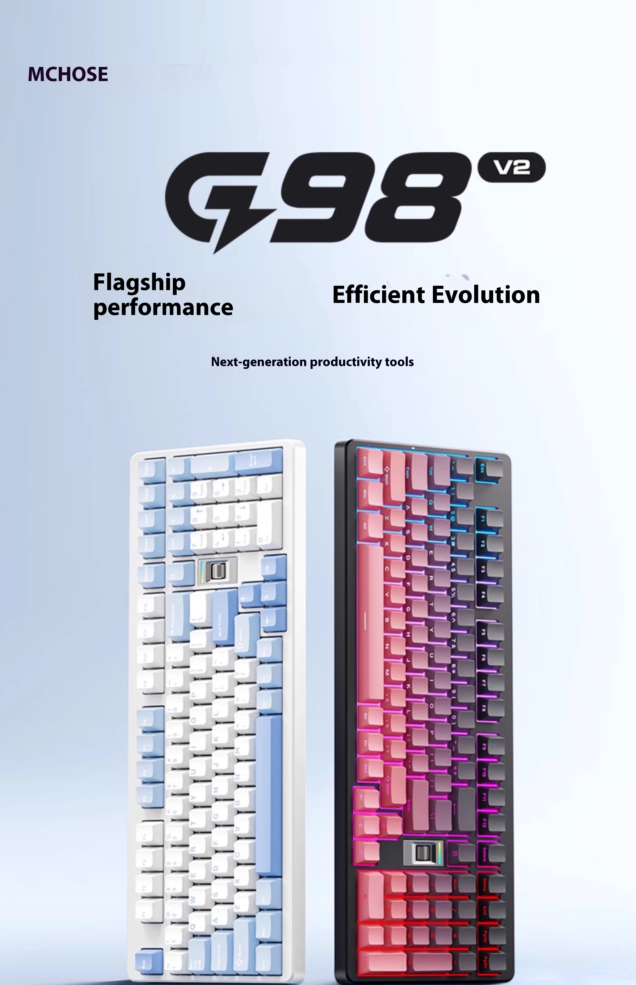 MCHOSE G98 V2 Wireless Mechanical Keyboard 98% Hot swappable RGB GASKET Custom Gaming Keyboard ...
