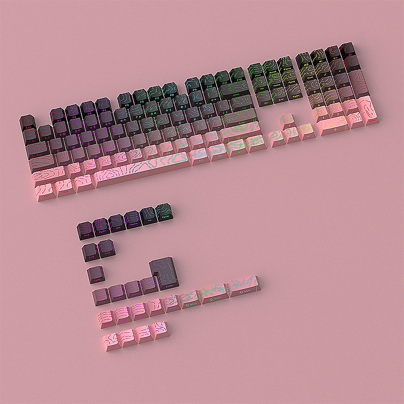 Womier 130+ Keys Ink Shadow Topographic 4.0 PBT Keycaps Double Shot ...