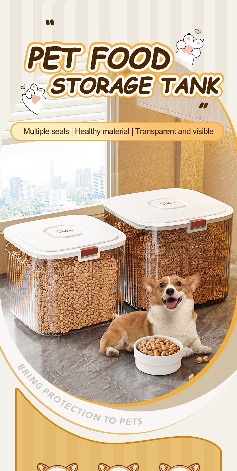 Moisture-Proof & Airtight Pet Food Container - Transparent Sealed ...