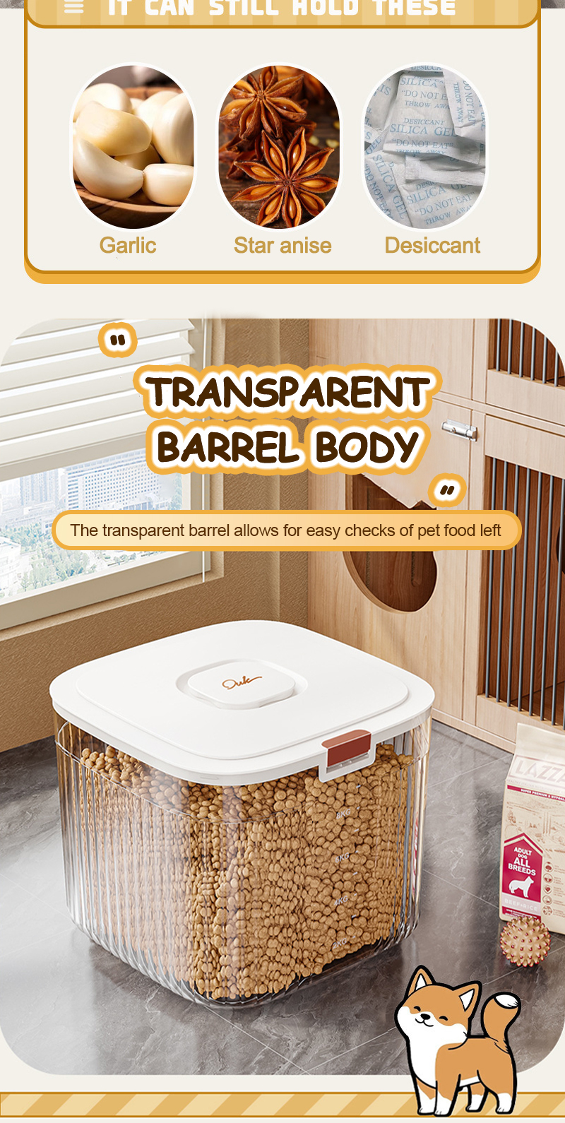 Moisture-Proof & Airtight Pet Food Container - Transparent Sealed ...