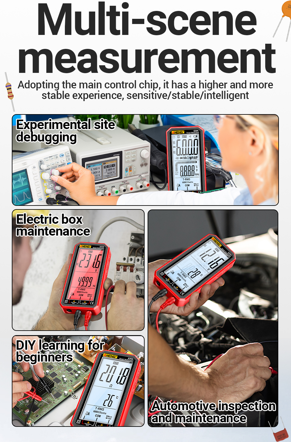 ANENG 620A Digital Multimeter - 6000 Counts True RMS with Drop-Proof ...