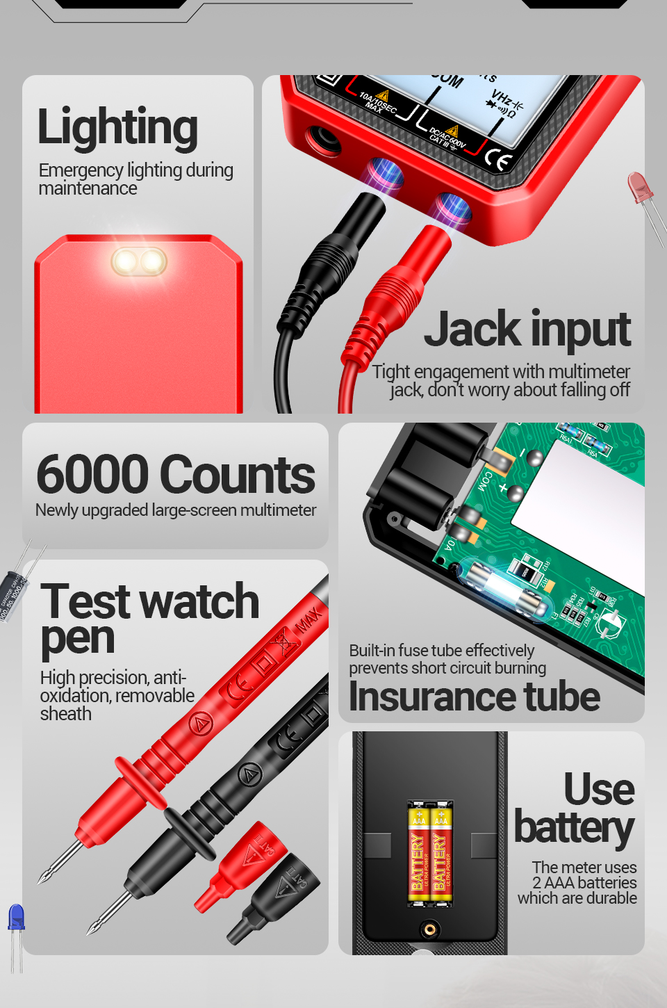 ANENG 620A Digital Multimeter - 6000 Counts True RMS with Drop-Proof ...