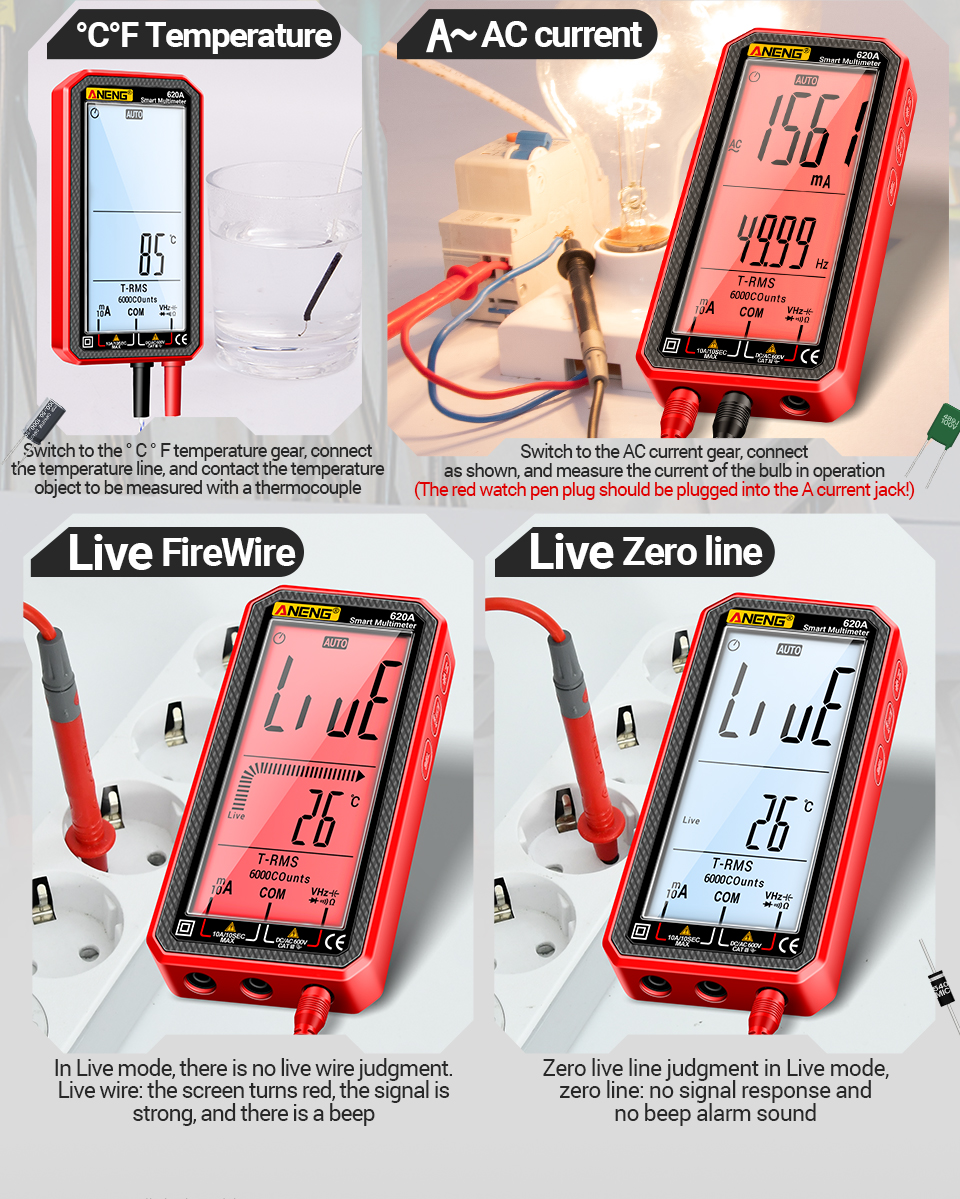 ANENG 620A Digital Multimeter - 6000 Counts True RMS with Drop-Proof ...